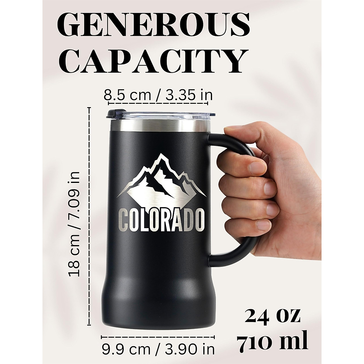 Onebttl Colorado Gifts for Men Women, Colorado Themed Souvenirs Travel Homesick Gift, Stainless Steel Beer Stein Tumbler, 24oz Beer Mug with Lid