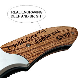 Engraved Pocket Knife for Mens - Anniversary Unique Gifts For Him - Wood Handle Folding Knife with Clip - Christmas Birthday Gift - Presents for Men, Husband, Boyfriend Gifts (Forever and Always)