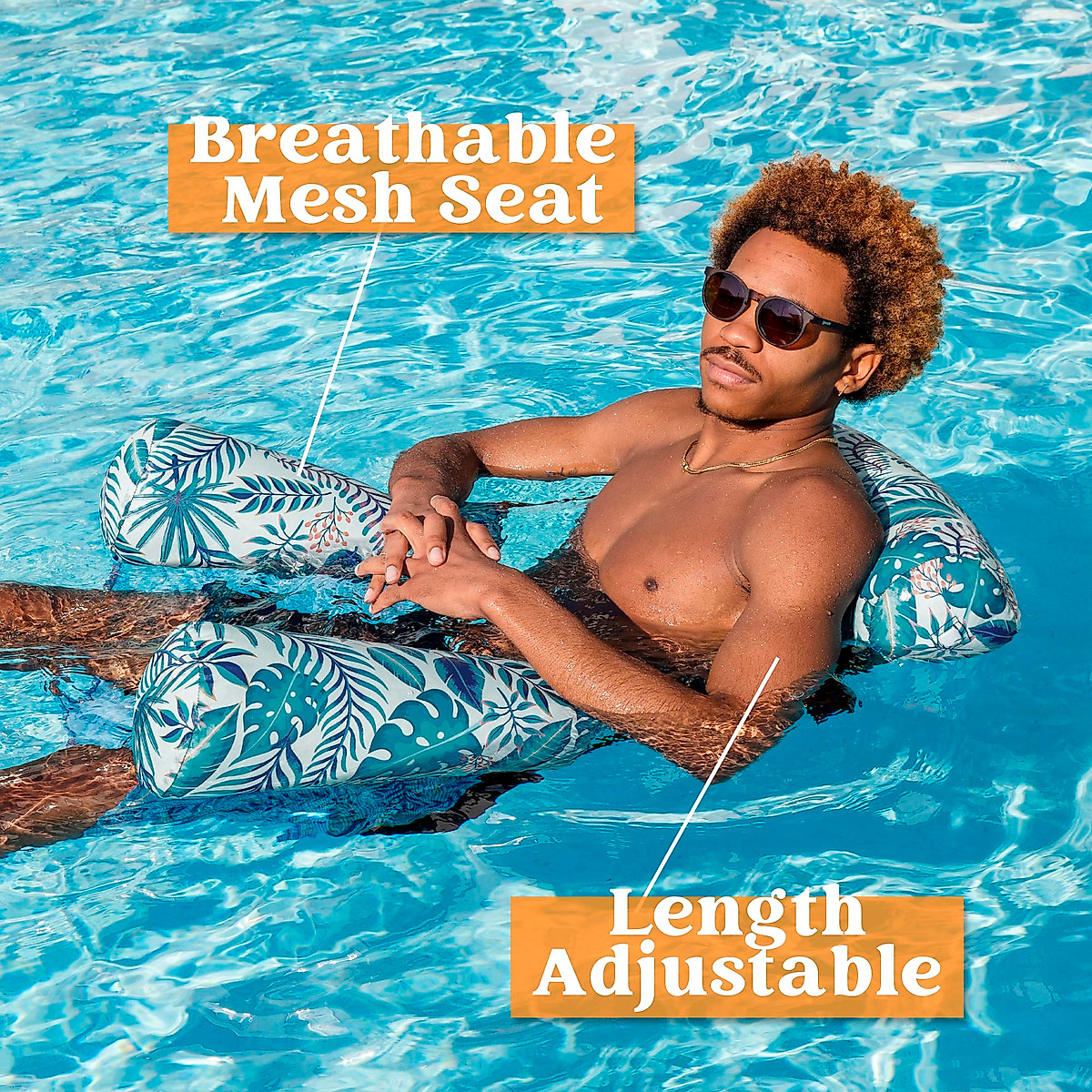 Sloosh Pool Floats Chairs Adult, Inflatable Pool Lounge Chairs,Plant Pattern Floating Pool Hammock Chair for Adults,Blow up Pool Noodles Floats for Pool Party Summer Water Fun(Tropical Leaves)