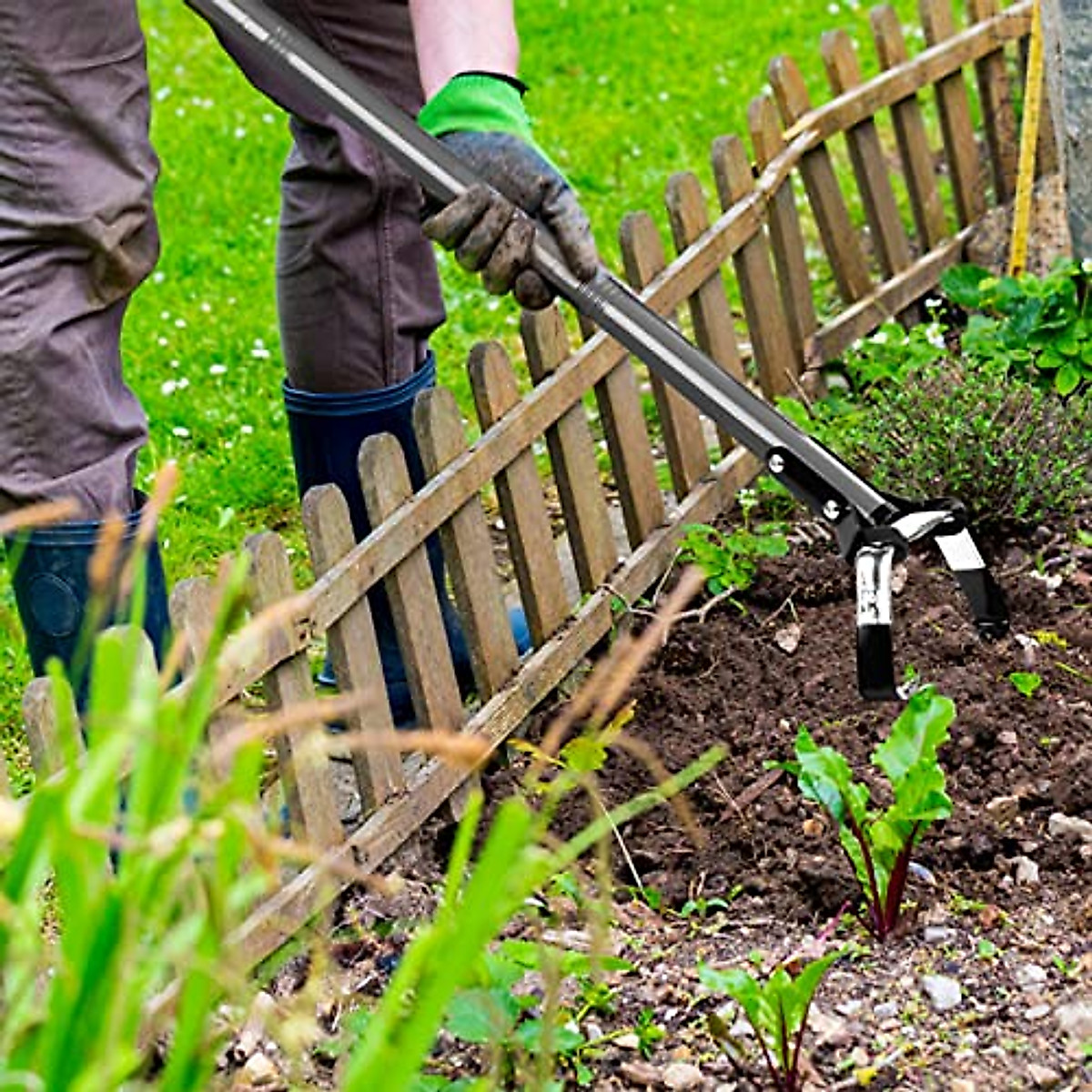 Walensee Action Hoe for Weeding Stirrup Hoe Tools for Garden Hula-Ho with Adjustable 56 Inch Scuffle Loop Hoe Gardening Weeder Cultivator, Sharp Durable Metal Handle Weeding Rake with Cushioned Grip