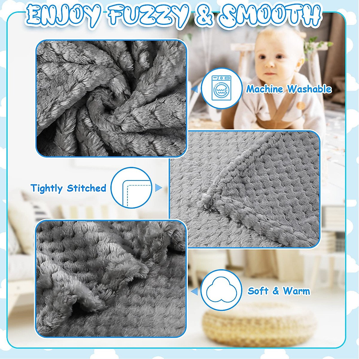 Kenning 4 Pcs Baby Fuzzy Blanket for Boys and Girl Warm Throw Blanket Soft Fleece Toddler Blanket Thermal Receiving Blankets