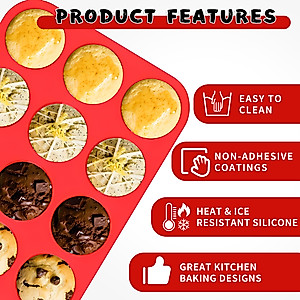 Keliwa 12 Cup Silicone Muffin - Cupcake Baking Pan / Non - Stick Silicone Mold / Dishwasher - Microwave Safe