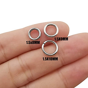 300pcs Mix 8mm 9mm 10mm Stainless Steel Thick Strong Rings Jump Rings Connector Rings for Jewelry Making Necklaces Bracelet Earrings Keychain DIY Craft (M536)
