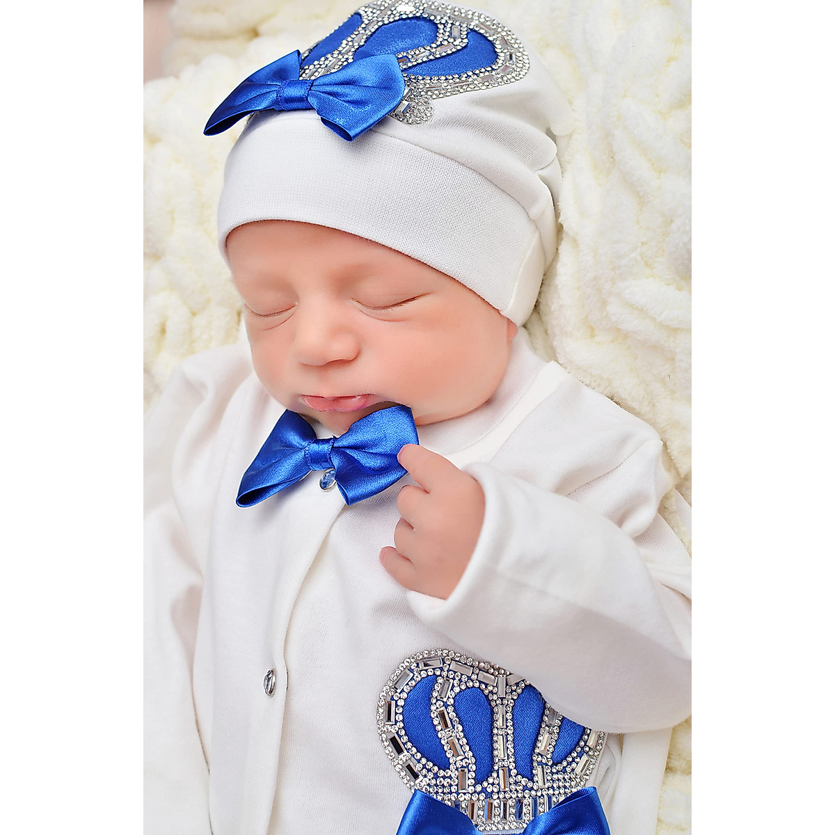 Lilax Baby Boy Jewels Crown Layette 4 Piece Gift Set 0-3 Months Royal Blue