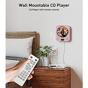 Desktop Vertical CD Player & Wall CD Player for Home with IR Remote Control,Bluetooth Speakers,Wall Mounted CD Music Playe Supports U Disk/SD Card/AUX/FM Radio-Pink