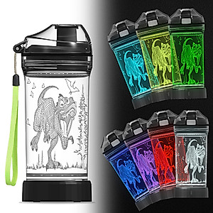 Ammonite Dinosaur Water Bottle for Kids 3D Glowing LED Light T-rex 14 OZ Tritan BPA Free - Creative Ideal Travel Cup Dinosaur Jurassic Gift for School Kid Boy Child Holiday Camping Picnic