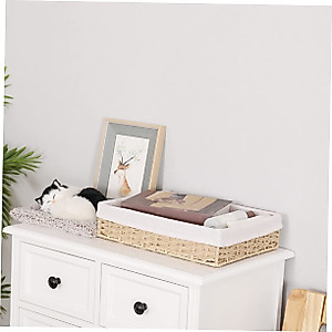 Abaodam Storage Basket Bread Serving Basket Rattan Rectangular Wicker Basket Vanity Organizer Tray Woven Serving Basket Sundries Storage Organizer Rectangle Toilet Paper Cloth