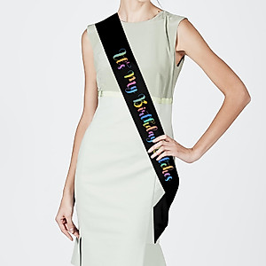 It's My Birthday Birthday Bitches Black Sash with Rainbow Color Lettering - Bridal Shower, Bachelorette,Engagement Hen Party Sash for Girls and Women