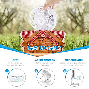 SGOKEEN up to 40 inch Standing Fan Portable Desk Fan with Adjustable Height for Travel Camping Tent bedroom baby kids Pedestal Fans, Rechargeable & Super Quiet