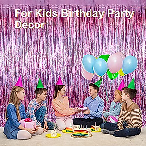 4 Pieces Foil Fringe Curtains Party Decorations Metallic Tinsel Curtain Glitter Foil Valentines Day Party Streamer 3.2 x 8.2 Feet Foil Photo Booth Backdrop for Birthday Baby Shower Holiday (Pink)