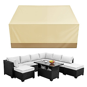 iCOVER Patio Furniture Cover, 56"x56" Square/Round Patio Table Cover, Easy On/Off, Waterproof Dustproof Cover for Outdoor Dining Table Set, Sectional Sofa Set, SAND