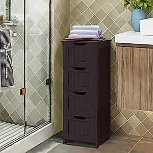 Yaheetech Bathroom Floor Cabinet, Wooden Side Storage Organizer, 4 Drawers Free-Standing Cabinet for Bathroom/Hallway/Living Room, Espresso