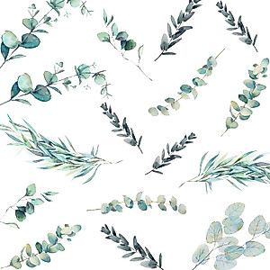 Zonon 32 Pcs Green Leaves Wall Stickers Boho Eucalyptus Leaf Wall Decals Modern Leaves Wall Decals Sage Green Wallpaper Botanical Plant Leaf Wall Decoration for Nursery Bedroom Living Room Decor