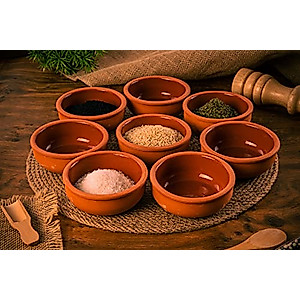 LUKSYOL Handmade Colored Clay Bowls: Authentic Mexican Pottery Set of 8 for Culinary Delights - Ideal for Tajine, Indian, Korean Cuisine, Microwave & Oven Safe, 3.9 x 1.6 inches, Brown Glazed