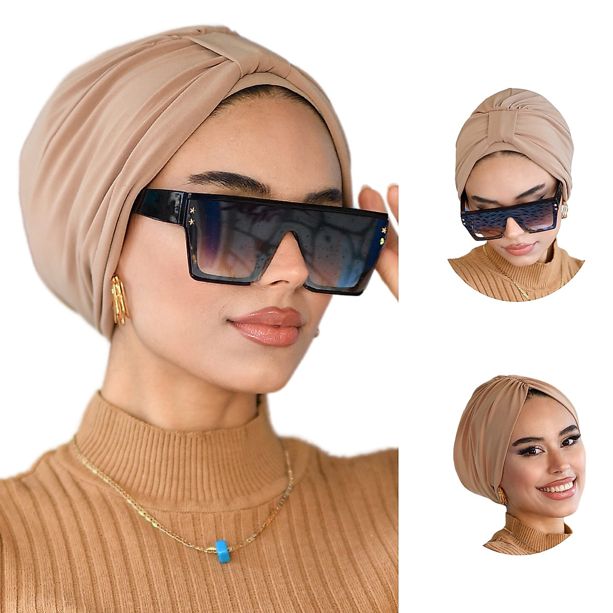 Turbans With Band For Women|Hair Wraps|Hijab Undercap-Instant Hijab-Hijab Cap (Caramel)
