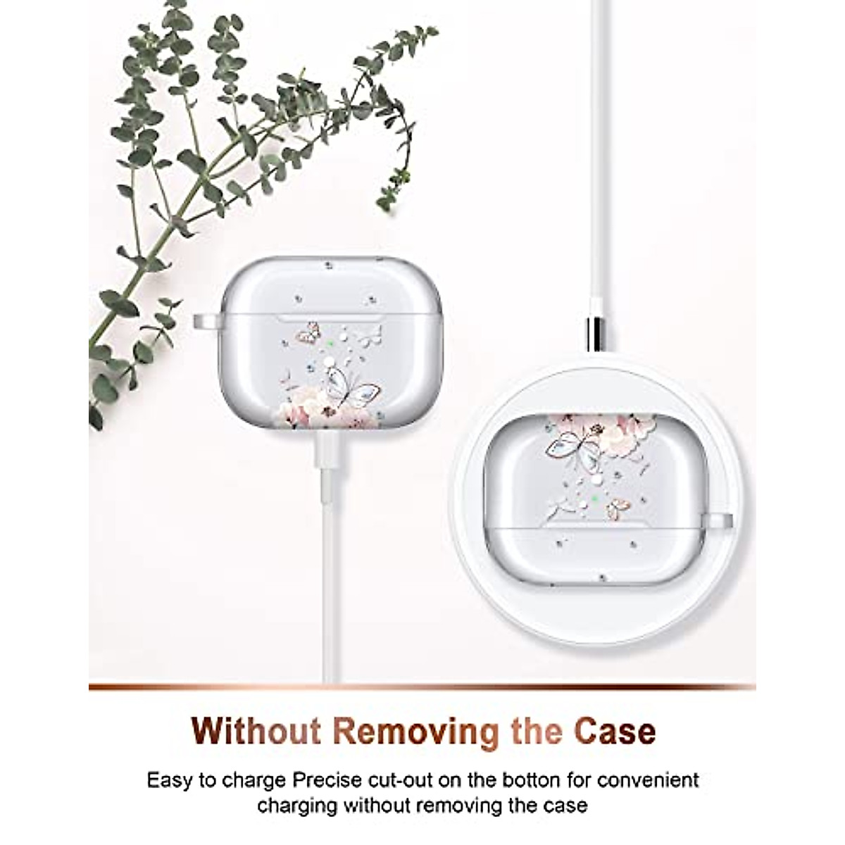 JAHOLAN for Airpods Pro 2nd Generation Case Cover Gold Plated Butterfly Design Protective TPU Skin for Women Girl with Keychain Compatible with AirPods Pro 2019/Pro 2 Gen 2022, Flower Pink