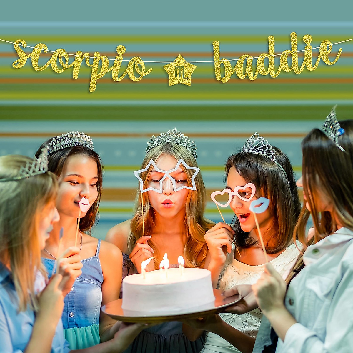 Scorpio Baddie Banner, Scorpio Happy Birthday Decor, 12 Constellation Zodiac Scorpio Themed Birthday Party Decorations for Boys and Girls - Gold Glitter