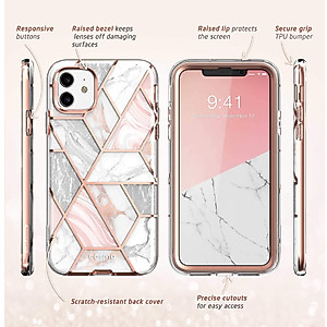 i-Blason Cosmo Series Case for iPhone 11 (2019 Release), Slim Full-Body Stylish Protective Case with Built-in Screen Protector, Marble, 6.1''