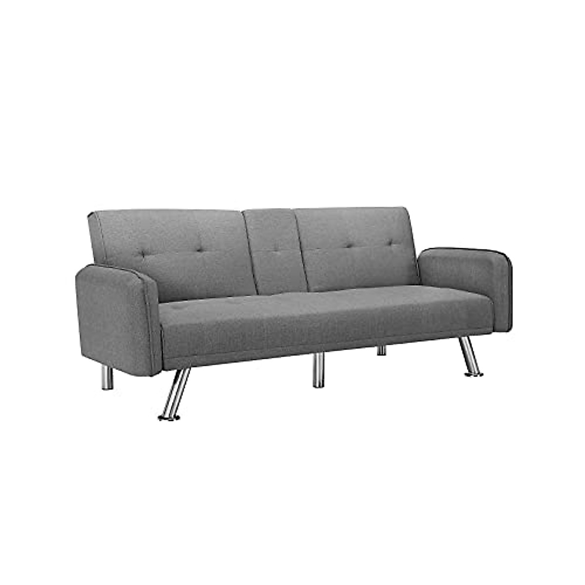 FULife Futon Sofa Convertible Sleeper Couch Bed Daybed Loveseat, Folding Recliner with 2 Cup Holders, Metal Legs, Removable Soft Pillow-Top Armrest for Living Room Small Place, Light Gray 66.1