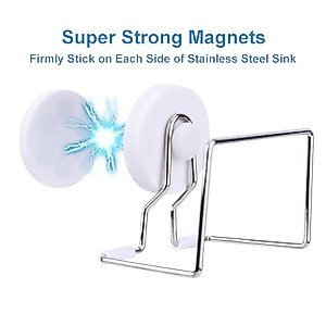 Magnetic Kitchen Sponge Holder for Stainless Steel Sink, Rubber Covered Strong Magnets, SUS 304 Stainless Steel Dish Sponge Holder, White Pack of 1