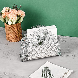 Feyarl Crystal Napkin Paper Holder Facial Tissues Napkin Organizer Mails Letters Cards Holder Cast Standing for Dinner Table Dresser Home Deco Office (Silver)