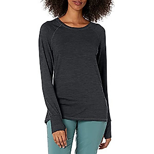 Amazon Essentials Women's Brushed Tech Stretch Long-Sleeve Crewneck Shirt (Available in Plus Size), Black/Space Dye, Medium