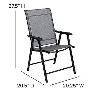 EMMA + OLIVER Gray Outdoor Folding Patio Sling Chair with Black Frame/Portable Chair (2 Pack)