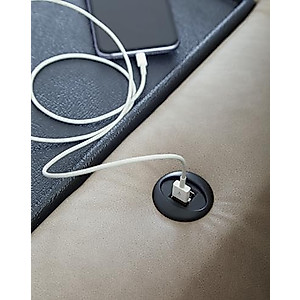 Signature Design by Ashley Lavenhorne Contemporary Faux Leather Manual Reclining Sofa with Drop Down Table, Cup Holders and USB Ports, Beige