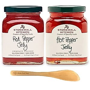 Stonewall Kitchen, Red Pepper Jelly and Hot Pepper Jelly, 11.75 Ounce (Pack of 2) - with Make Your Day Spreader