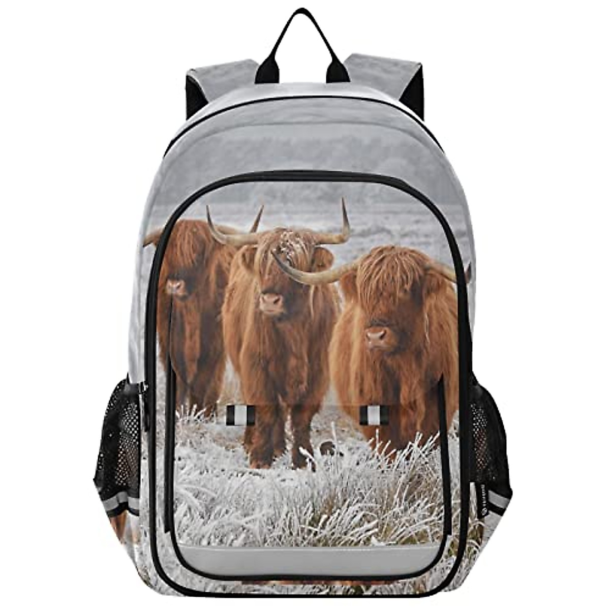 Glaphy Highland Cow Animal Backpack School Bag Lightweight Laptop Backpack Student Travel Daypack with Reflective Stripes