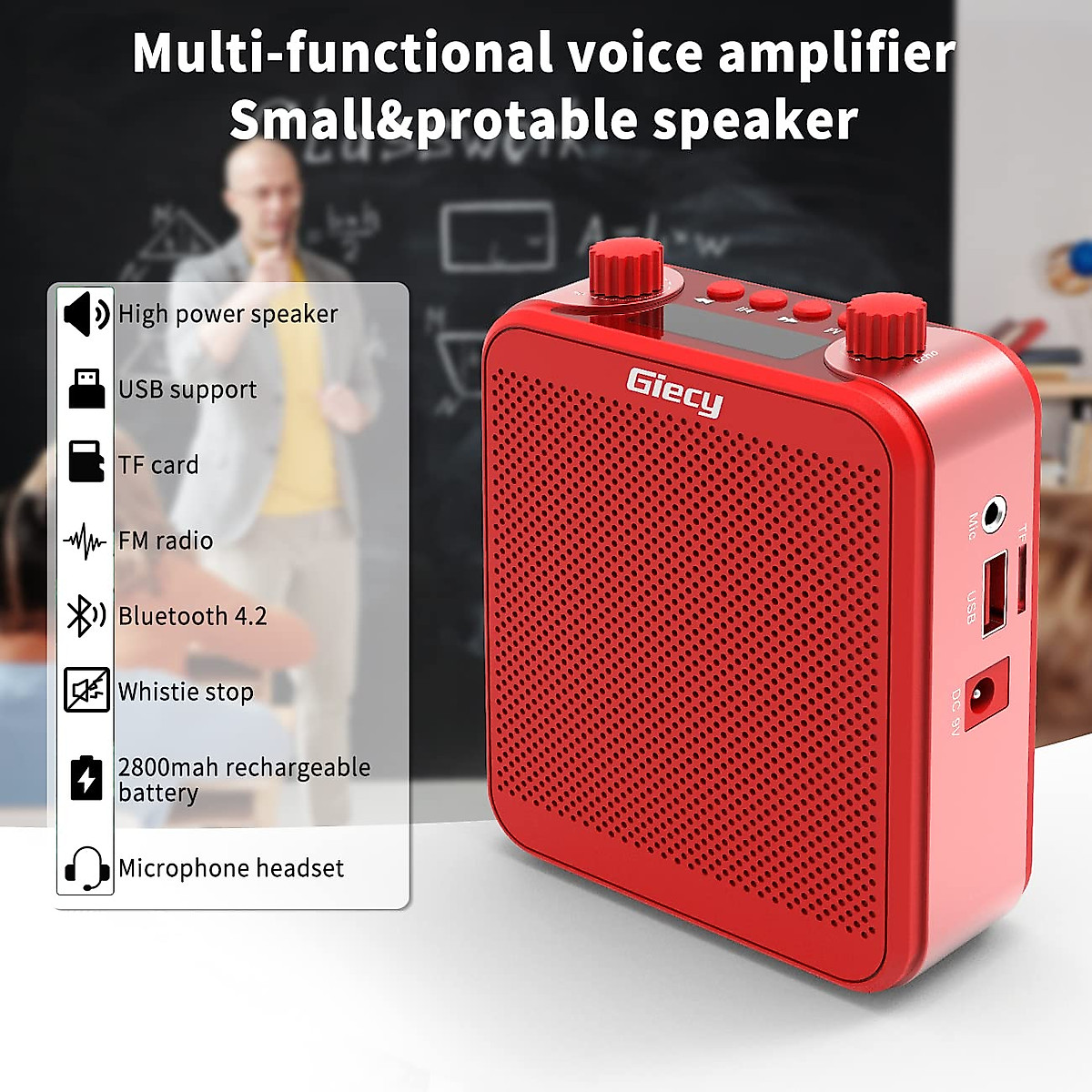 Giecy Portable 30W Voice Amplifiers -Red