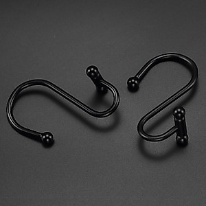 EleCharm Bathroom Decorative Shower Curtain Hook Upgrade T Shape Anti-Slip Shower Curtain Ring Rustproof Multi-use Hangers (Black)