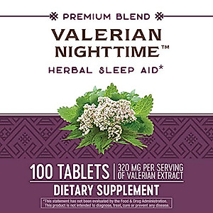 Nature’s Way Valerian Nighttime, Herbal Sleep Aid*, 320 mg per Serving of Valerian Extract, Gluten-Free, 100 Tablets