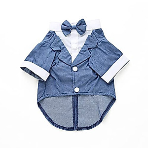 Dog Blue Tuxedo, Dog Formal Clothes, Puppy Wedding Tux, Small Dog Suit and Tie, Business Suit for Dog Blue Large