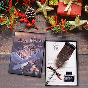 Feather Quill Pen with Ink Writing Dip Ink Pen Quill Pen with Ink Metal Nib Calligraphy Pen Gift Set for Kids