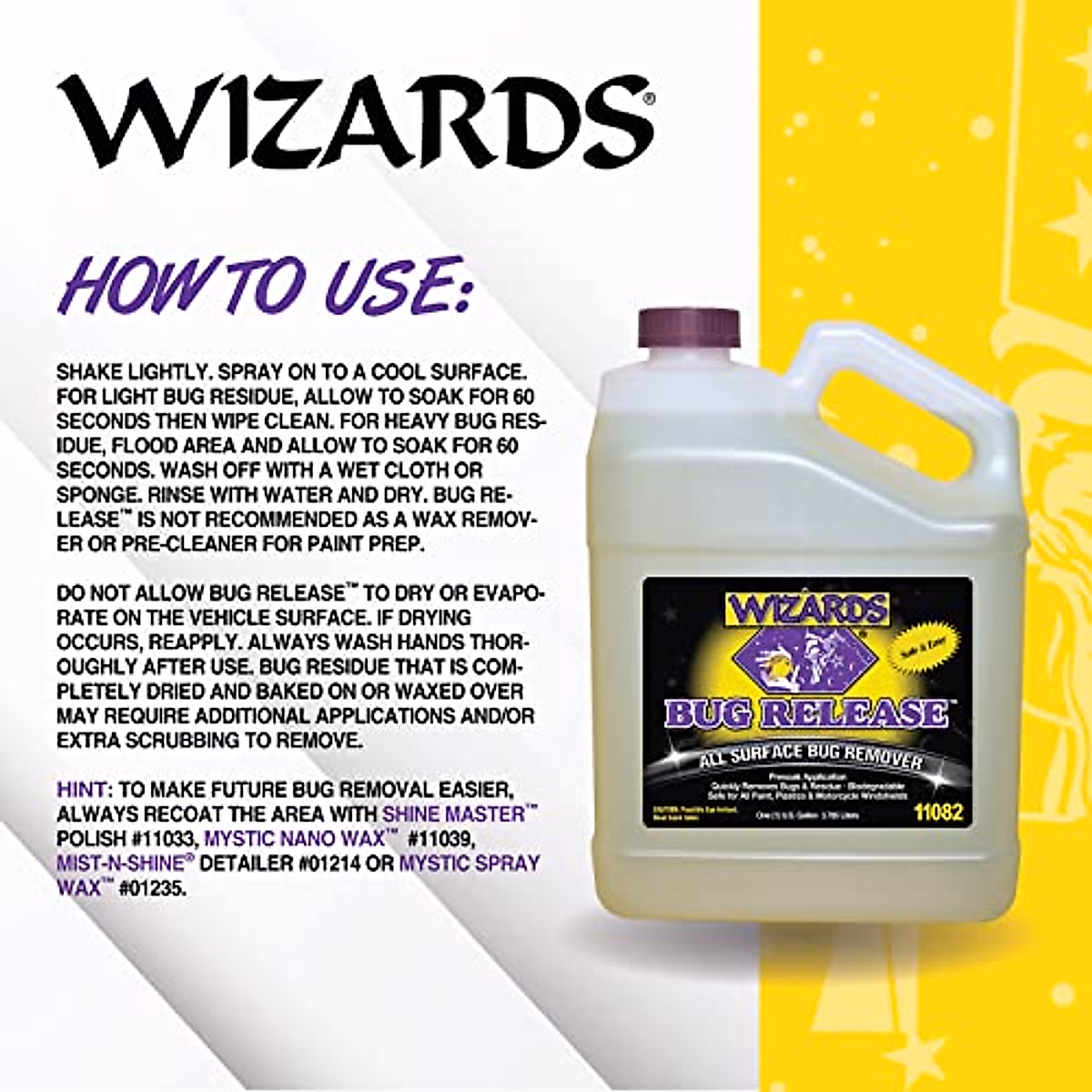 Wizards Bug Release - All Surface Bug Remover and Wash for All Vehicles - Softens and Neutralizes Acidic Bug Protein - Doubles as Spot Cleaner and Pre-Soak Car Cleaner - 1 Gallon