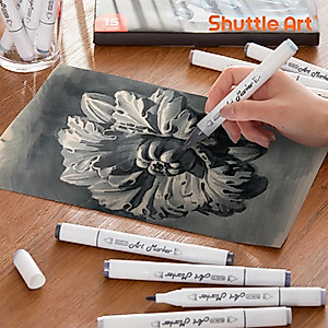 Shuttle Art 15 Colors Grey Tones Dual Tip Art Marker, Permanent Marker Pens Double Ended with Fine Bullet and Chisel Point Tips Perfect for Drawing,Shading,Sketching,Designing,Outlining,Illustrating