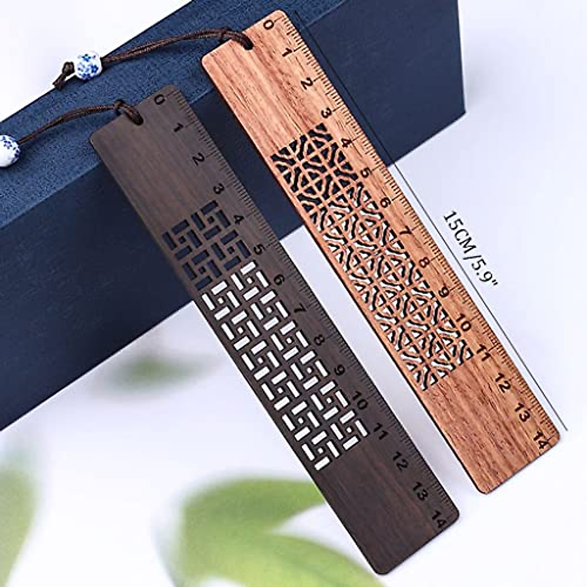 GGFLY Retro Rosewood Multifunctional Ruler Bookmark Chinese Style Gift Exquisite Carving Office Reading Book Clip Stationery