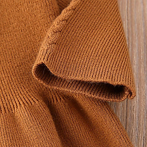 Merqwadd Infant Toddler Baby Girl Warm Romper Solid Longsleeve Knit Sweater Winter Rompers (Knitted Romper-Brwon, 6-12 Months)