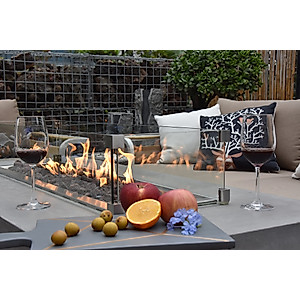 Elementi Granville Fire Pit Bundle Outdoor Firepit Set Includes 60” Natural Gas Concrete Firepit Table, Glass Windscreen, Stainless Steel Cover, Canvas Cover, Floor Mat, Ice Bucket
