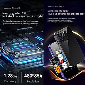 Soyes XS14Pro Mini 4G Smartphone 3.0 Inch Quad Core Dual Sim Ultra Thin Unlocked Card Mobile Phone WiFi Bluetooth Hotspot Student Pocket Cellphone (Black 2GB RAM 16GB ROM)