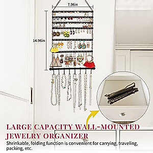 WHZFNB Wall Earring Organizer, Hanging Jewelry Organizer Earring Holder Stand with 20 Backs and 8 hooks for Hanging Earring, Necklace, Bracelet (Black)
