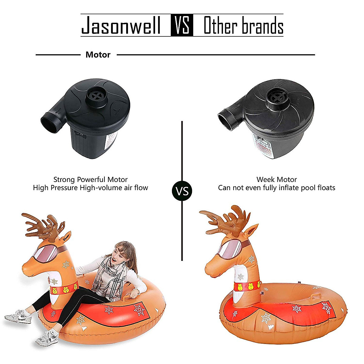 Jasonwell Electric Air Pump Portable Quick-Fill AC DC Inflator Deflator Pump for Air Mattress Inflatables Pool Floats Water Toy Raft Bed Boat Pool Toy with Nozzles110-240 V