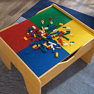 KidKraft 2-in-1 Reversible Top Activity Table with 200 Building Bricks and 30-Piece Wooden Train Set, Natural, Gift for Ages 3+
