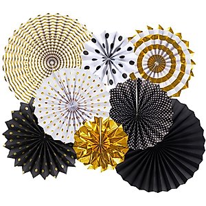 Easy Joy Gold Black New Year Party Decorations Classroom Decoration Hanging Paper Fans Party for New Years Eve Halloween Graduation Birthday Home Office