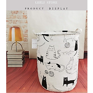LEELI Laundry Hamper with Handles Collapsible Canvas Laundry Basket,Waterproof Storage Basket Home Organizer for Nursery,Clothes,Toys,Baby Hamper19.7×15.7(kitty)