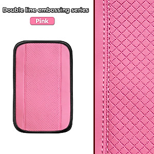 Auto Center Console Pad, PU Leather Car Armrest Seat Box Cover, Waterproof Non Slip Soft Armrest Box Cushion Protector, Car Accessories for Women Men, Universal for SUV, Truck, Van (Pink)