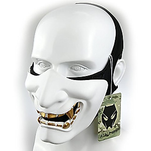 ATAIRSOFT Halloween Costume Cosplay BB Gun Evil Demon Monster Kabuki Samurai Hannya Oni Half Cover Airsoft and Prop Mask (White)