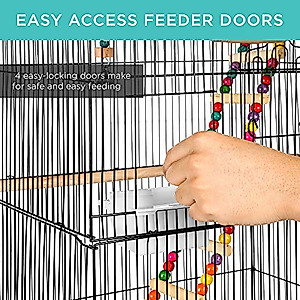 Best Choice Products 36in Indoor/Outdoor Iron Bird Cage for Medium Small Birds, Parrot, Lovebird, Finch, Parakeets, Cockatiel Enclosure w/Removable Tray, 4 Feeders, 2 Toys