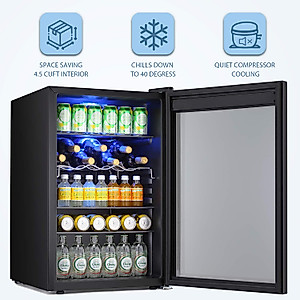 Antarctic Star Beverage Refigerator -120 Can Mini Fridge for Soda Beer or wine,Small Drink Dispenser, For Office or Bar with Adjustable Removable Shelves，4.5 Cu. Ft. (Black)…